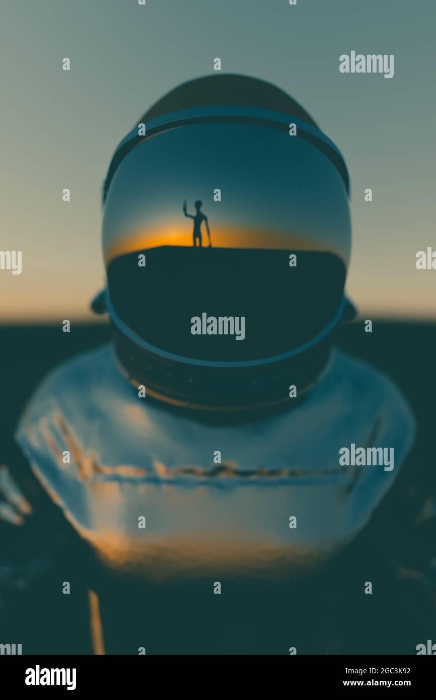 Astronaut Helmet Reflection Alien