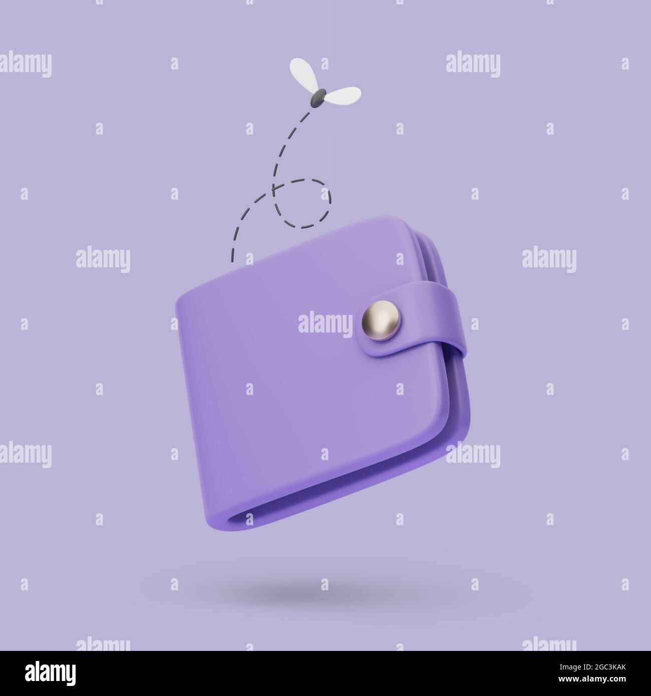 Empty wallet icon with fly. 3d simple render illustration on pastel ...