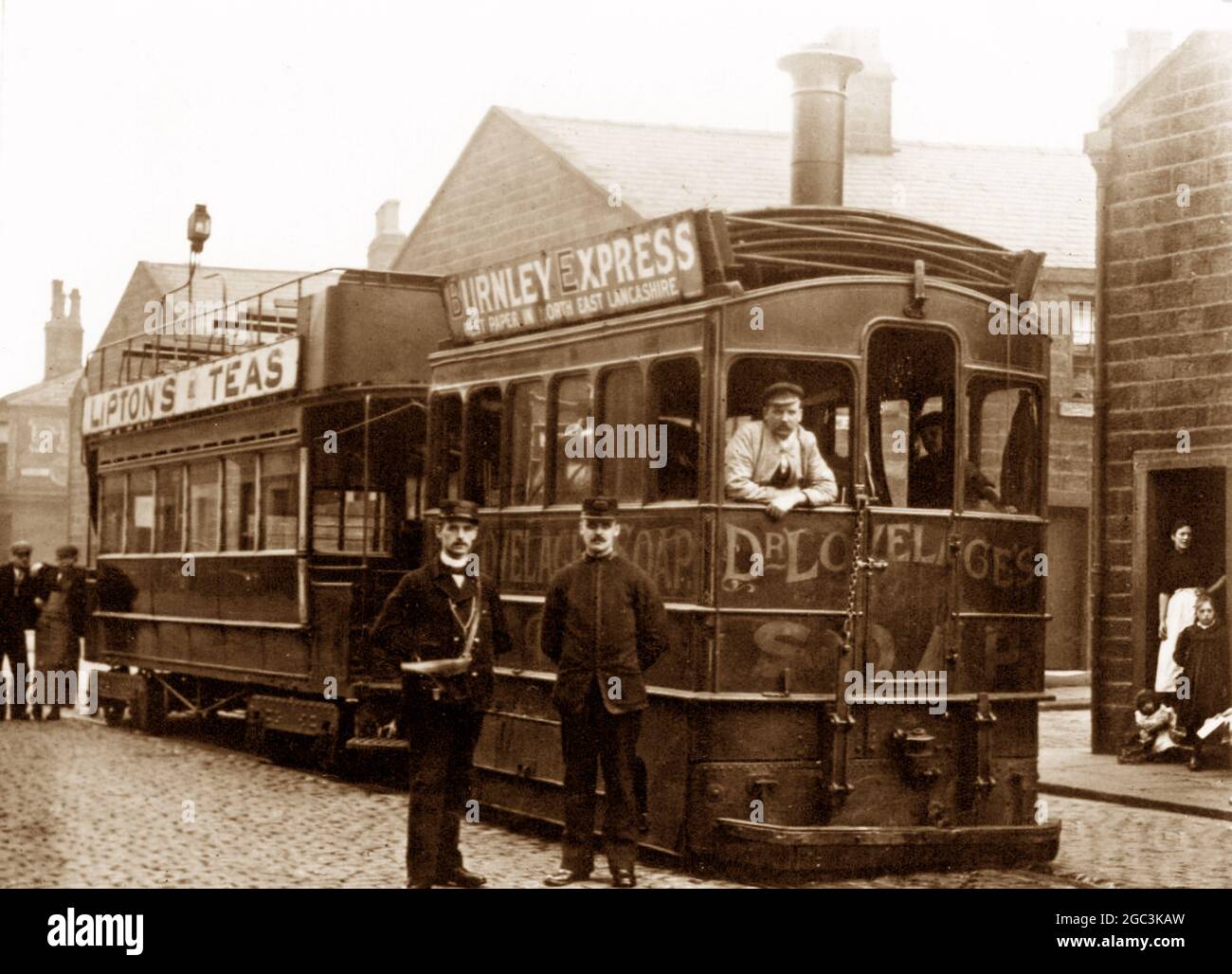 Burnley steam tram, Victorian period Stock Photo - Alamy