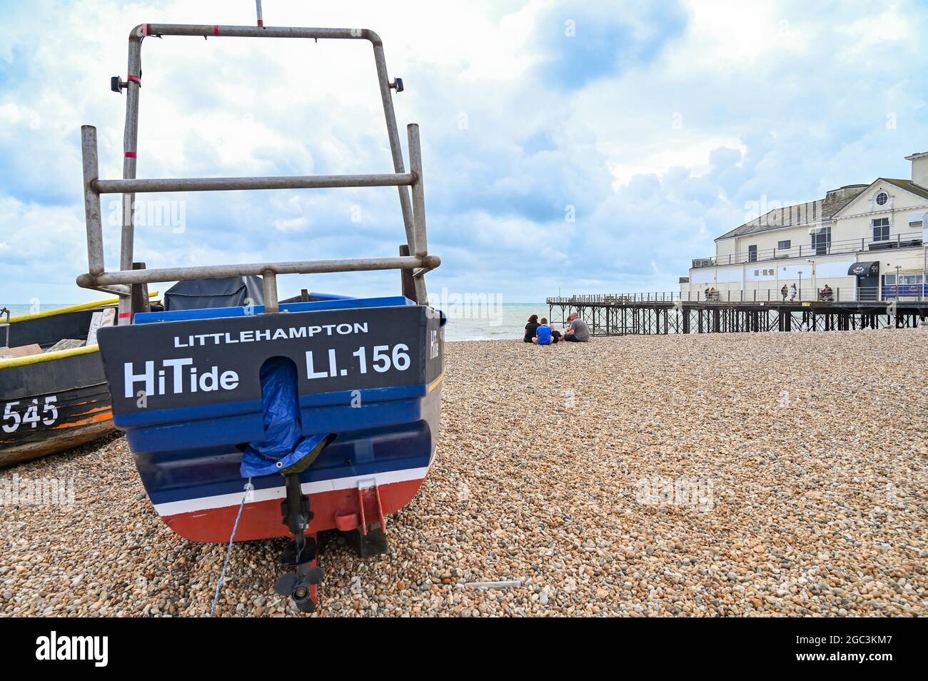 Bognor Regis West Sussex England UK - Fishing boat on the beach by the ...