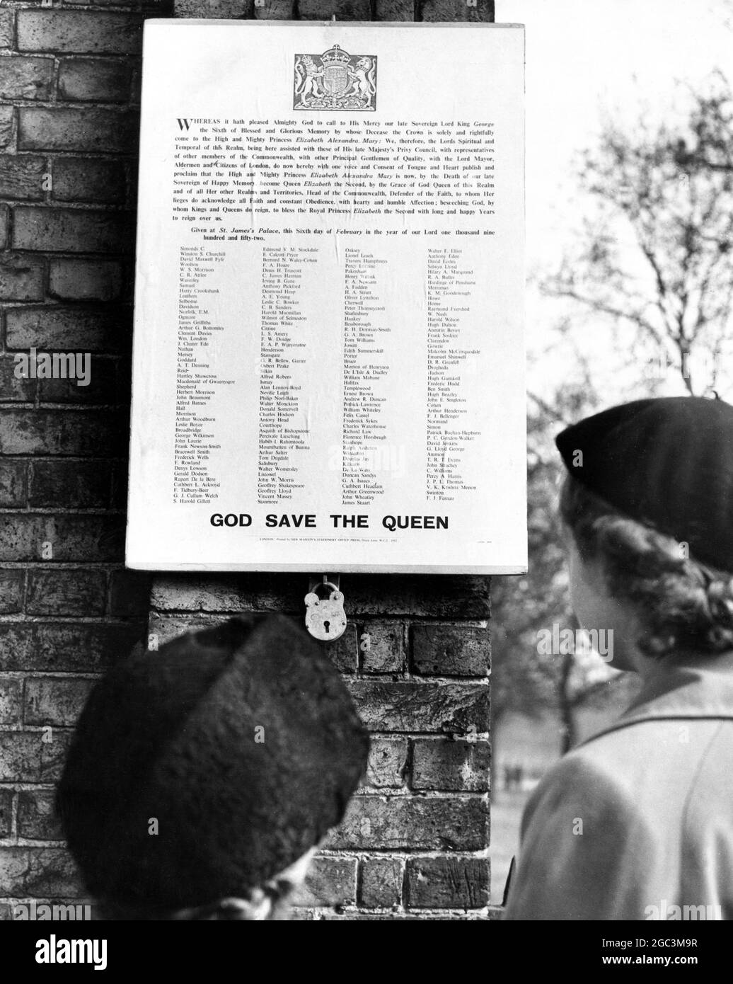 6 February 1952 The Royal Proclamation announcing that the crown has ...