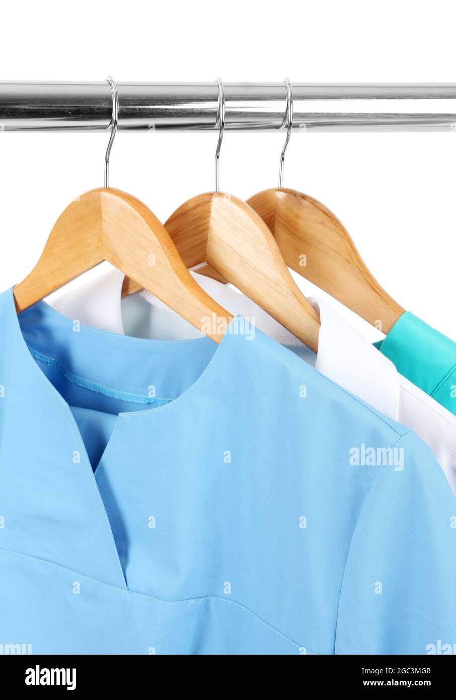 Medical clothing on hunger isolated on white Stock Photo - Alamy