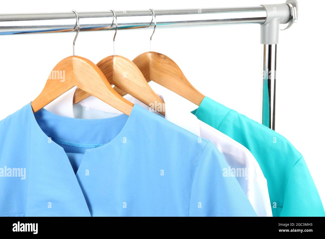 Medical clothing on hunger isolated on white Stock Photo - Alamy
