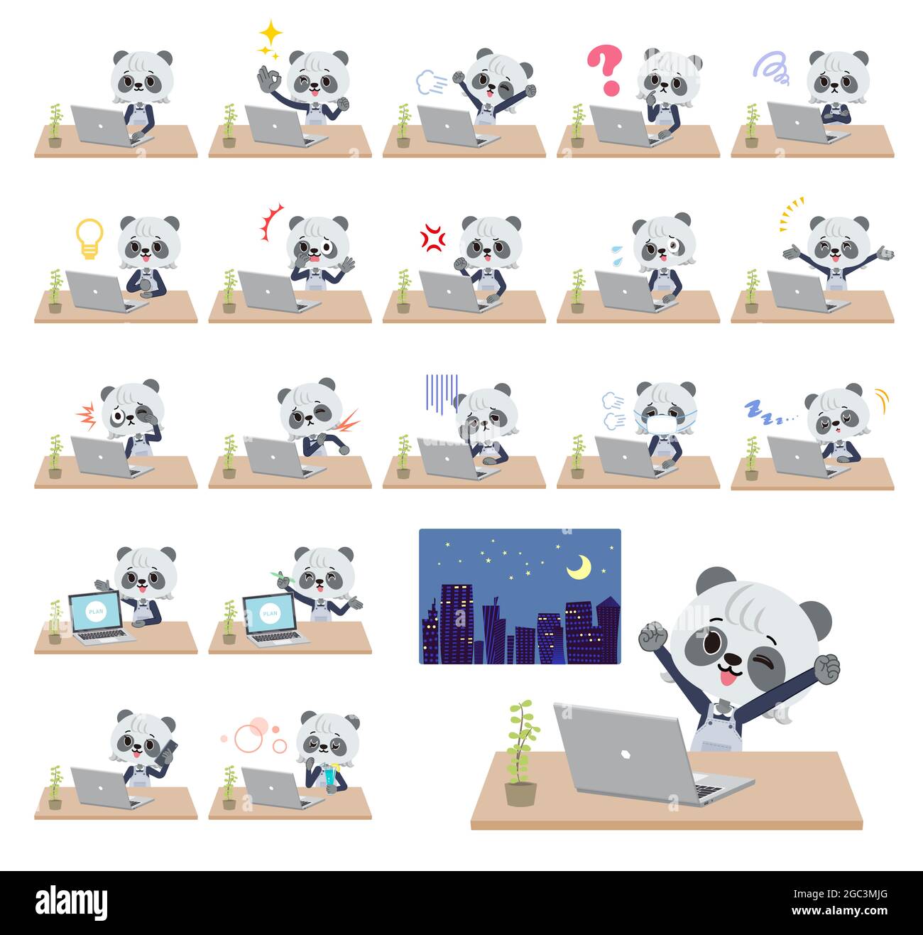 A set of Panda girl on desk work.It's vector art so it's easy to edit ...