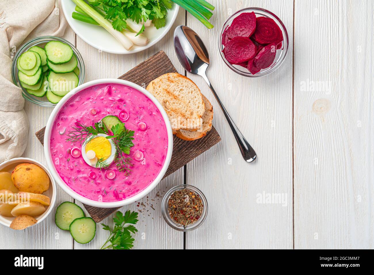 Traditional Lithuanian chilled soup made of beetroot, fresh herbs ...