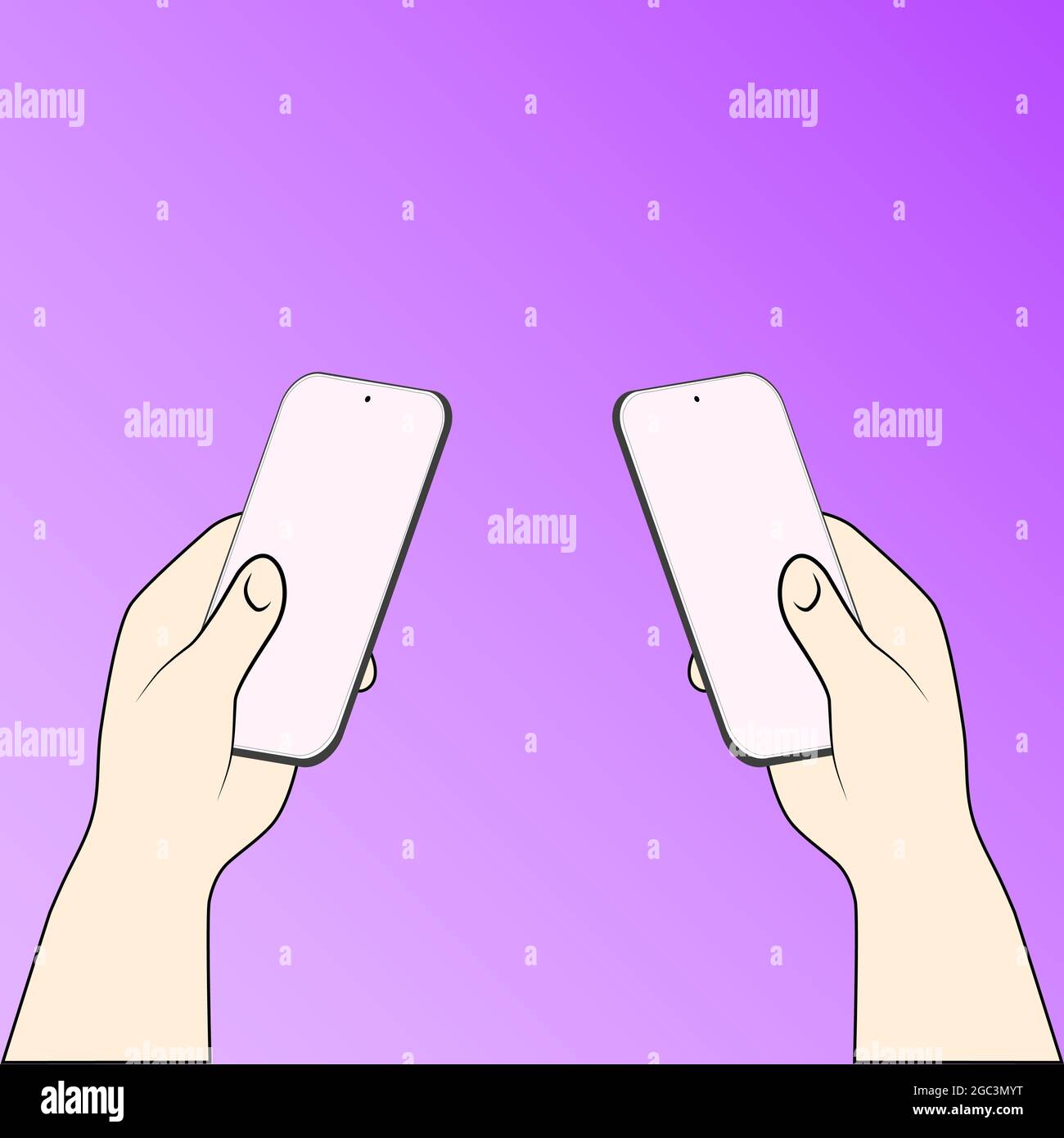 Flat hands with phones. Hands holding phones with empty screens ...