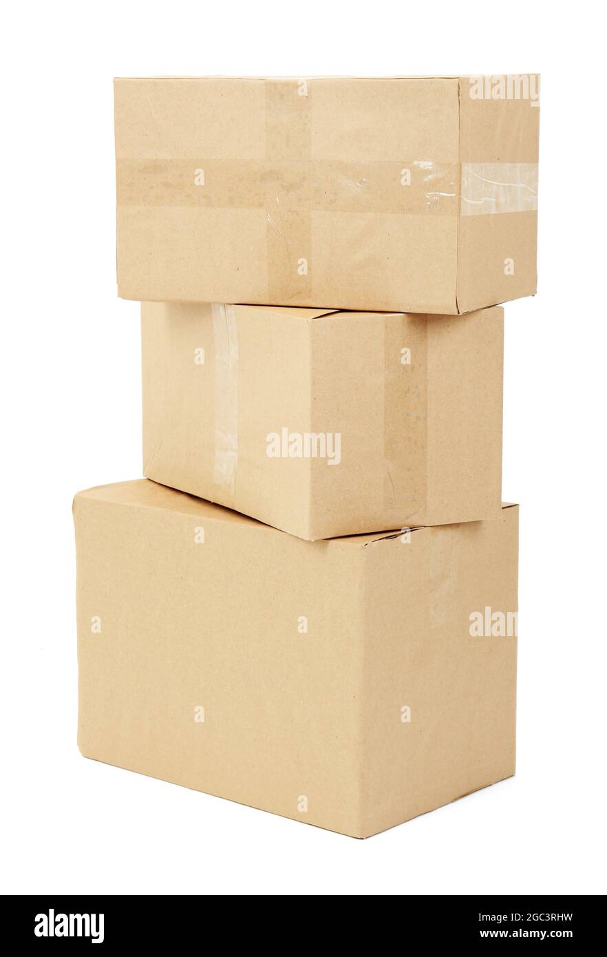 Different cardboard boxes isolated on white Stock Photo - Alamy