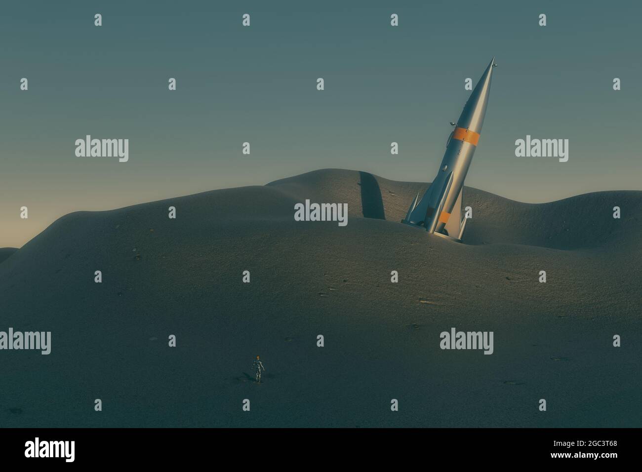 Rocket landed on the sand Stock Photo - Alamy