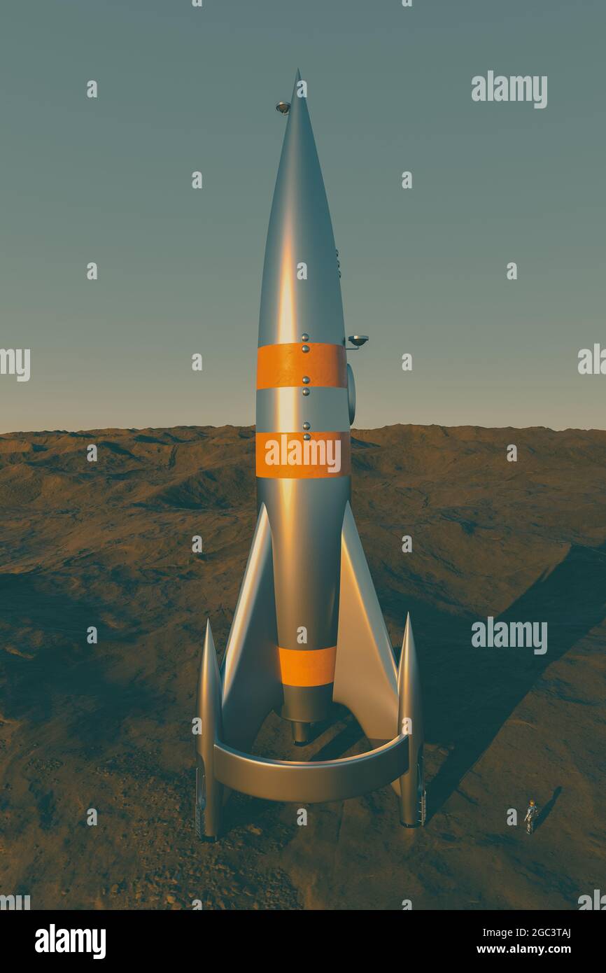 Rocket landed on the sand Stock Photo - Alamy