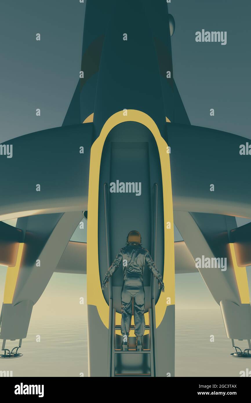 Astronaut in the spacesuit going inside the rocket Stock Photo - Alamy