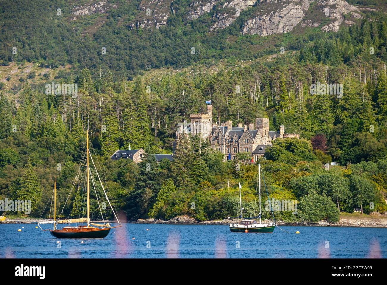 Looking over to Duncraig Castle from the village of Plockton Stock ...