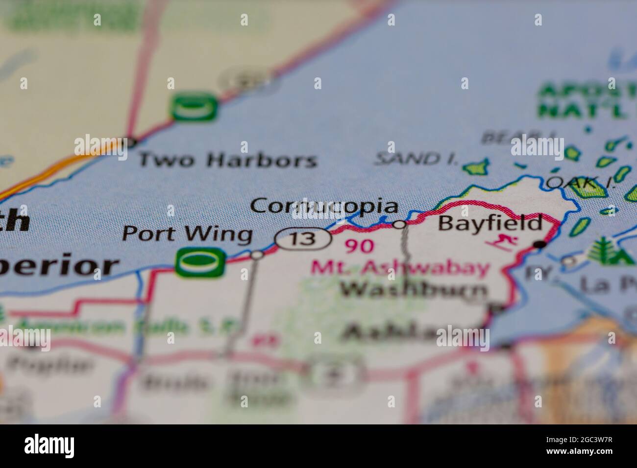 Cornucopia Wisconsin USA shown on a road map or Geography map Stock ...