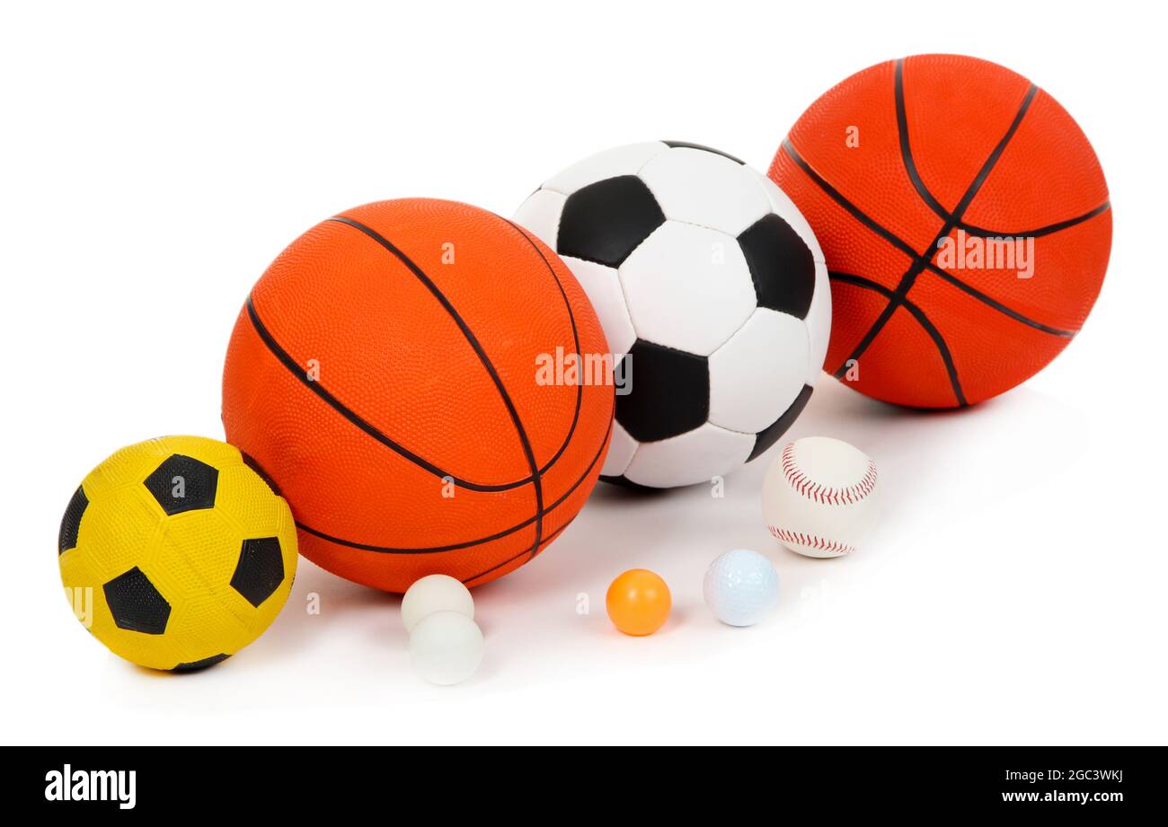 Different balls, isolated on white Stock Photo - Alamy
