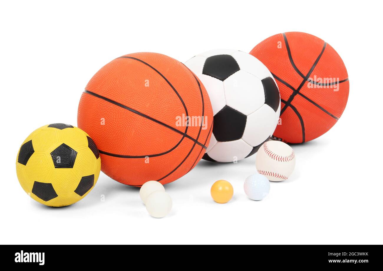 Different balls, isolated on white Stock Photo - Alamy