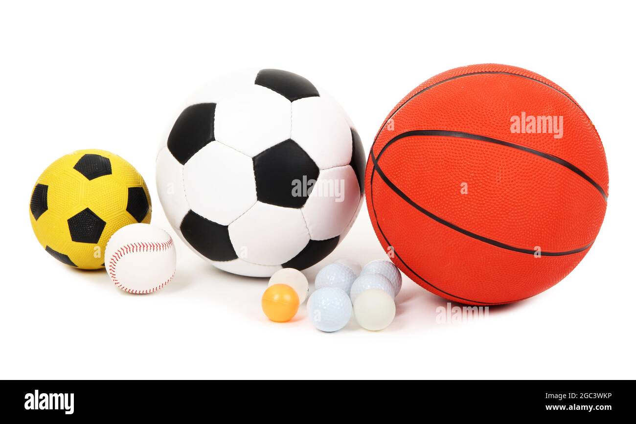 Different balls, isolated on white Stock Photo - Alamy