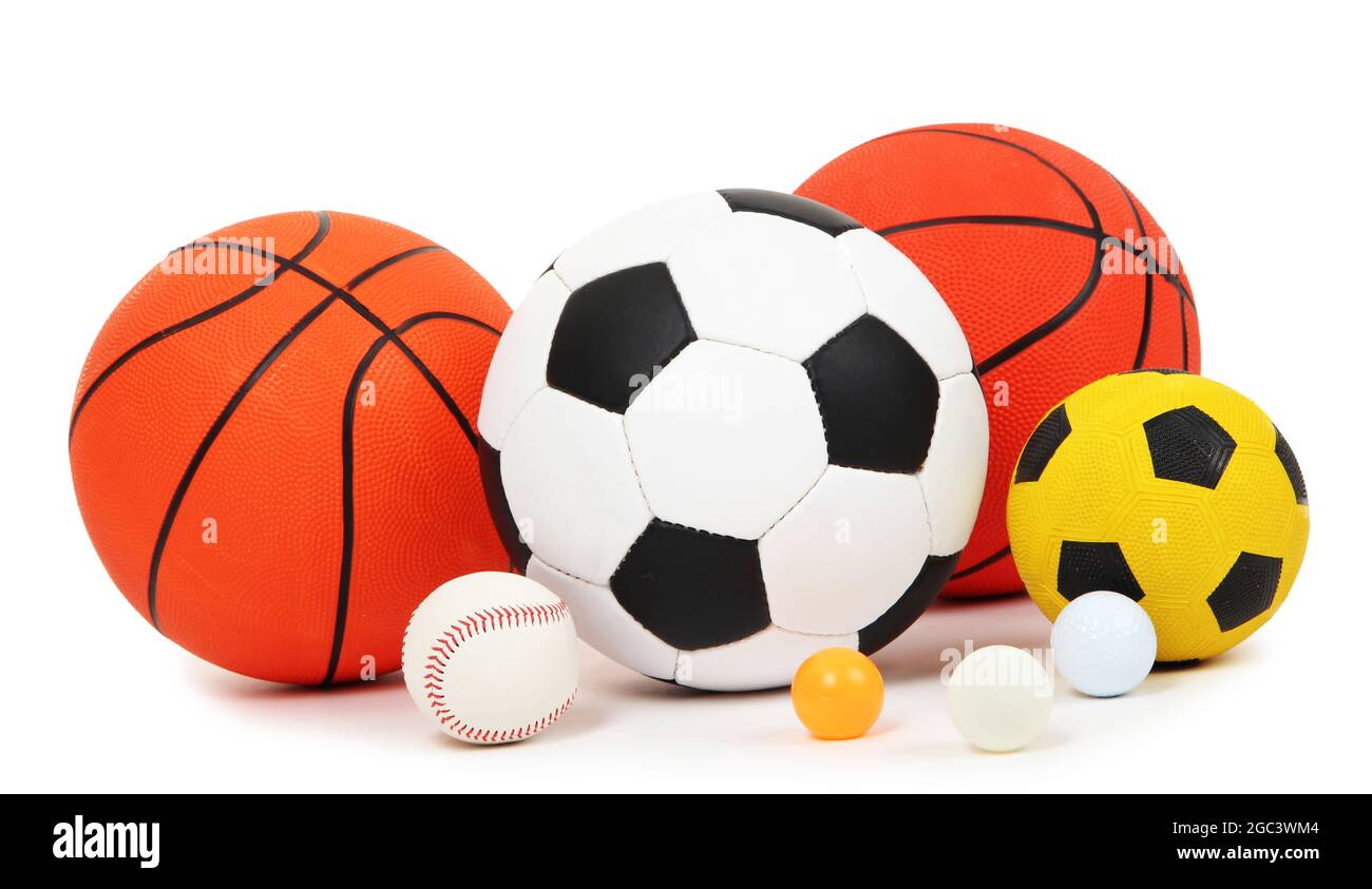 Different balls, isolated on white Stock Photo - Alamy