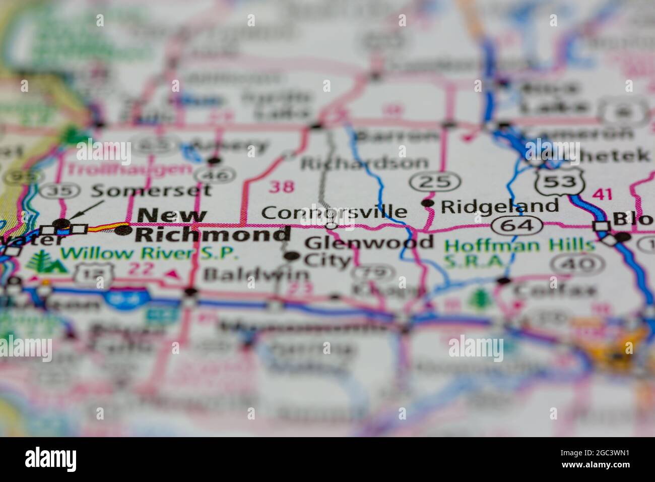 Connorsville Wisconsin USA shown on a road map or Geography map Stock ...