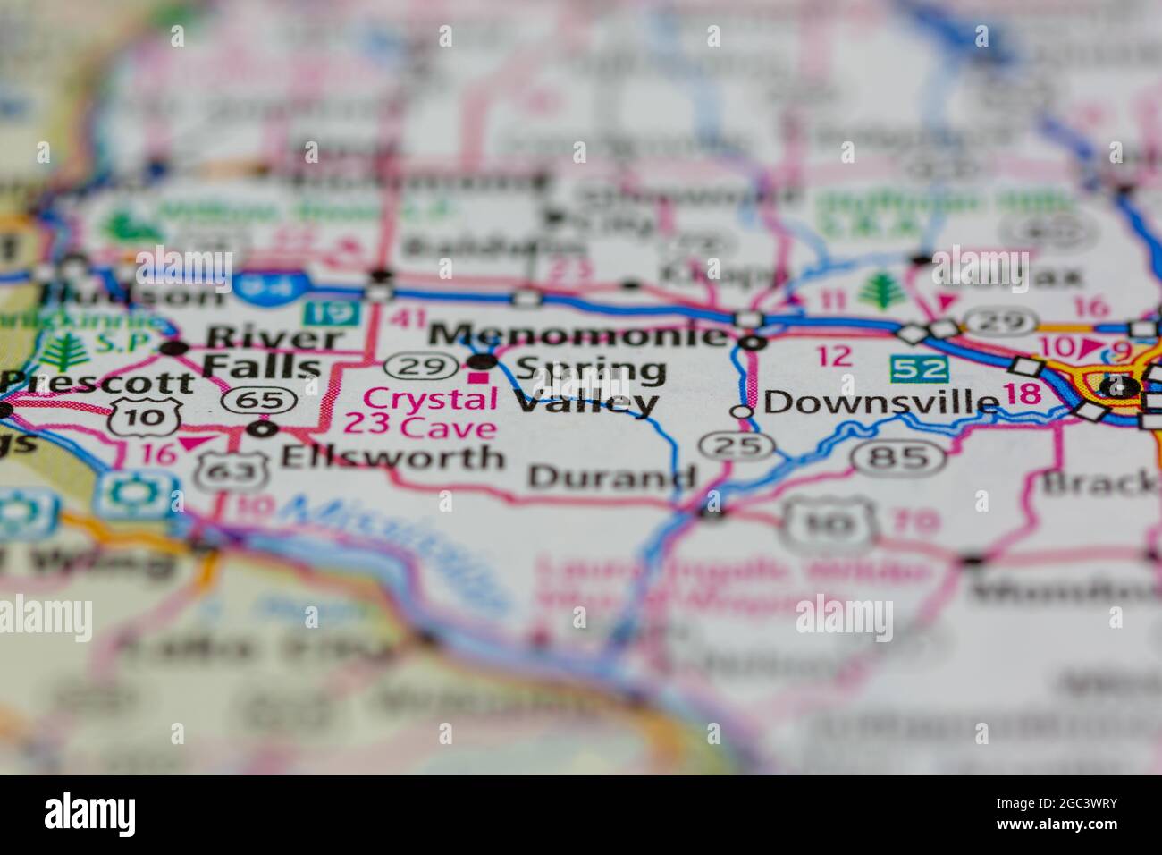 Spring Valley Wisconsin USA shown on a road map or Geography map Stock ...