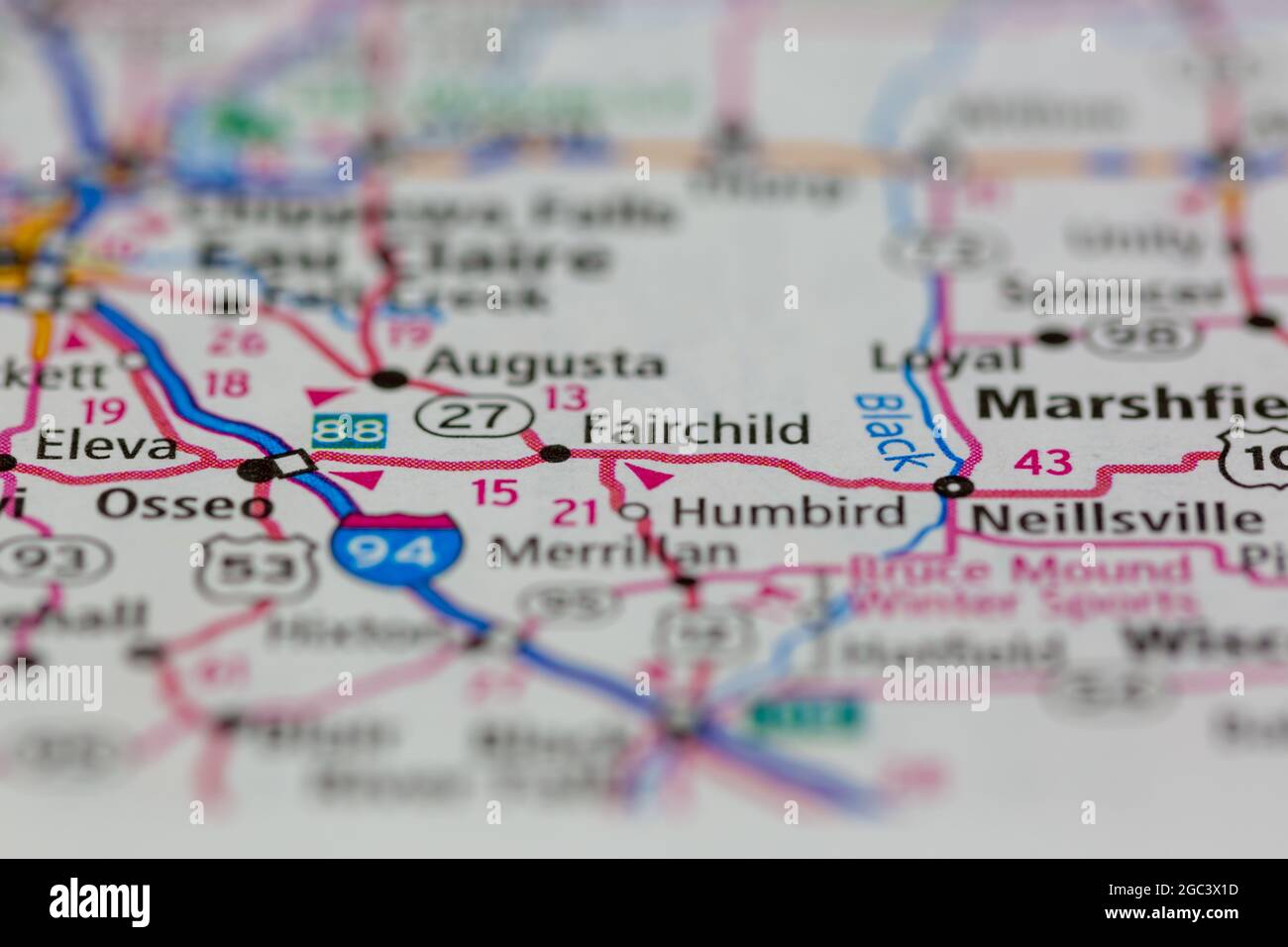 Fairchild Wisconsin USA shown on a road map or Geography map Stock ...