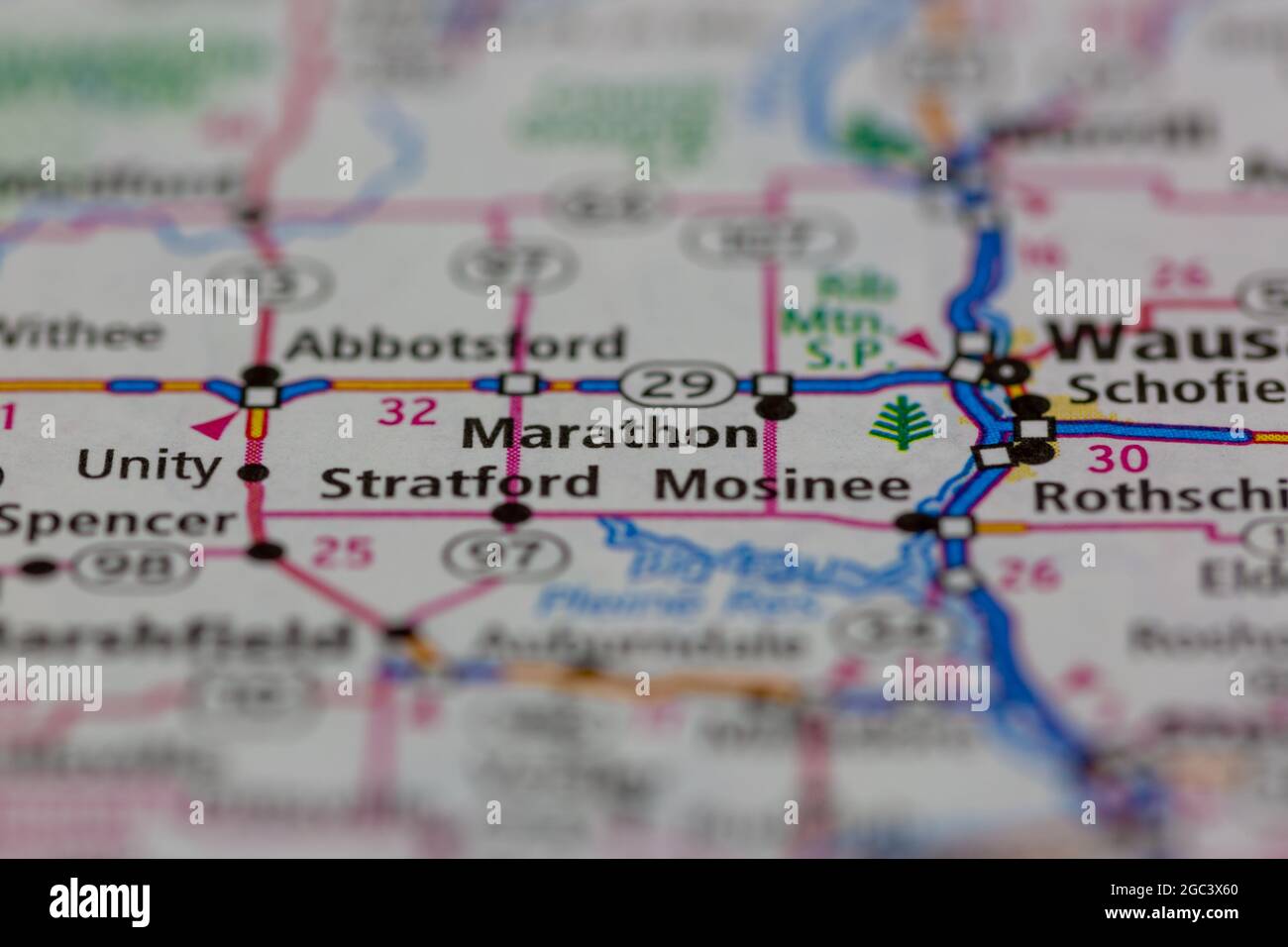 Marathon Wisconsin USA shown on a road map or Geography map Stock Photo ...