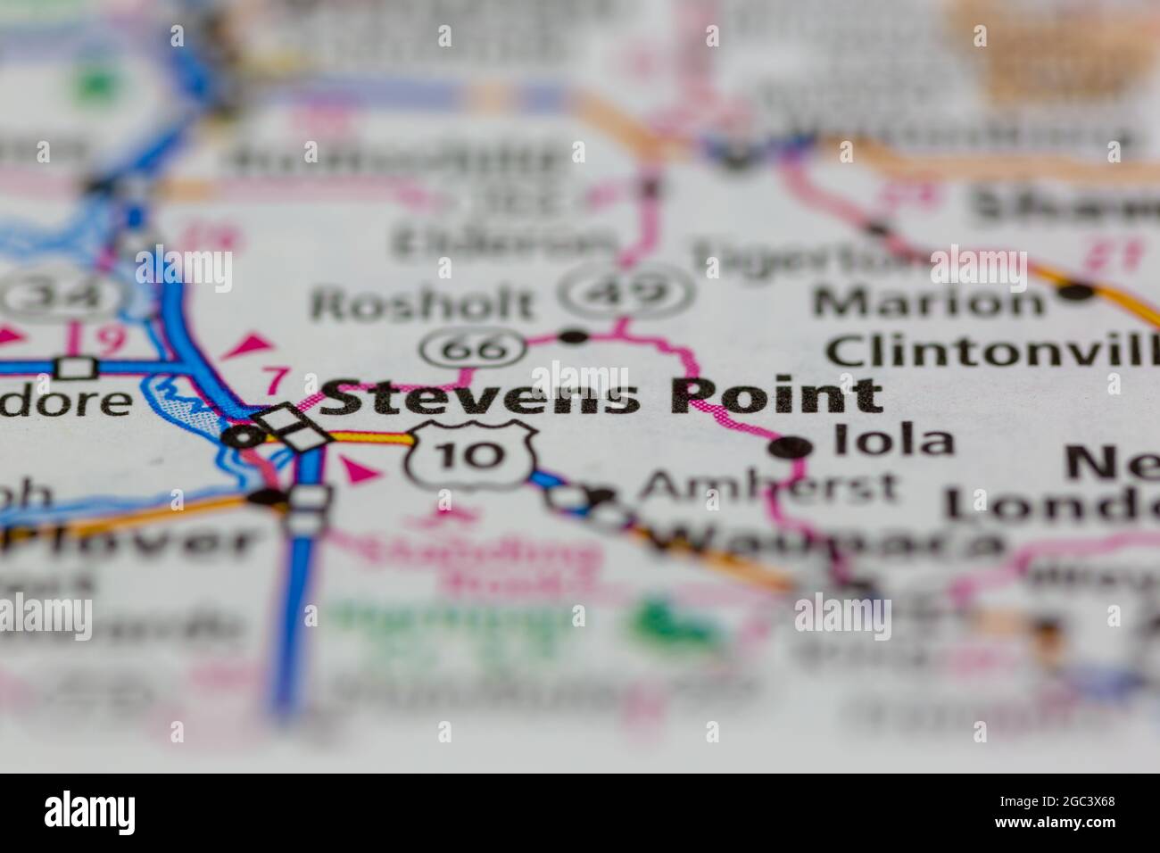 Stevens Point Wisconsin USA shown on a road map or Geography map Stock ...