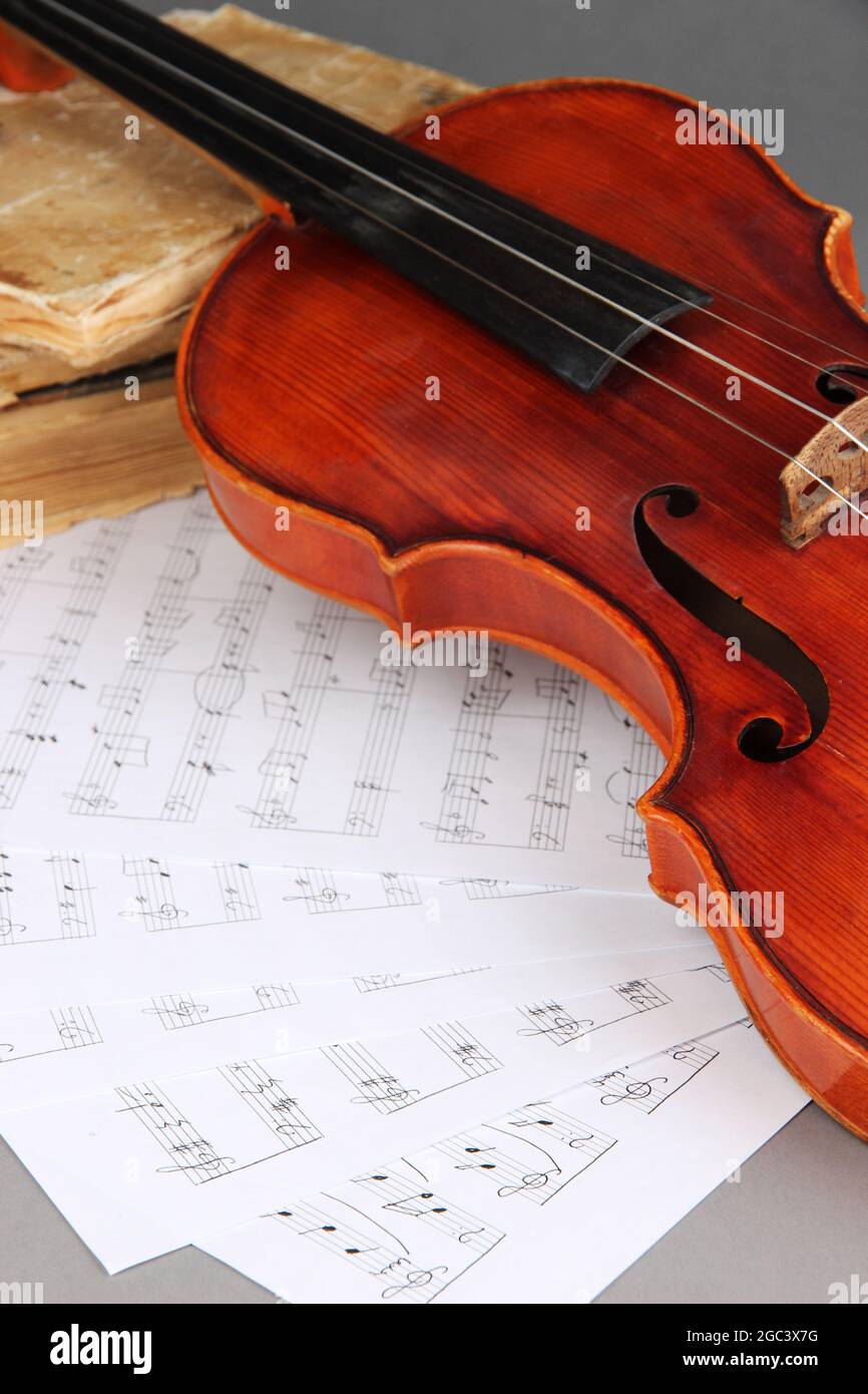 Classical violin on notes Stock Photo - Alamy