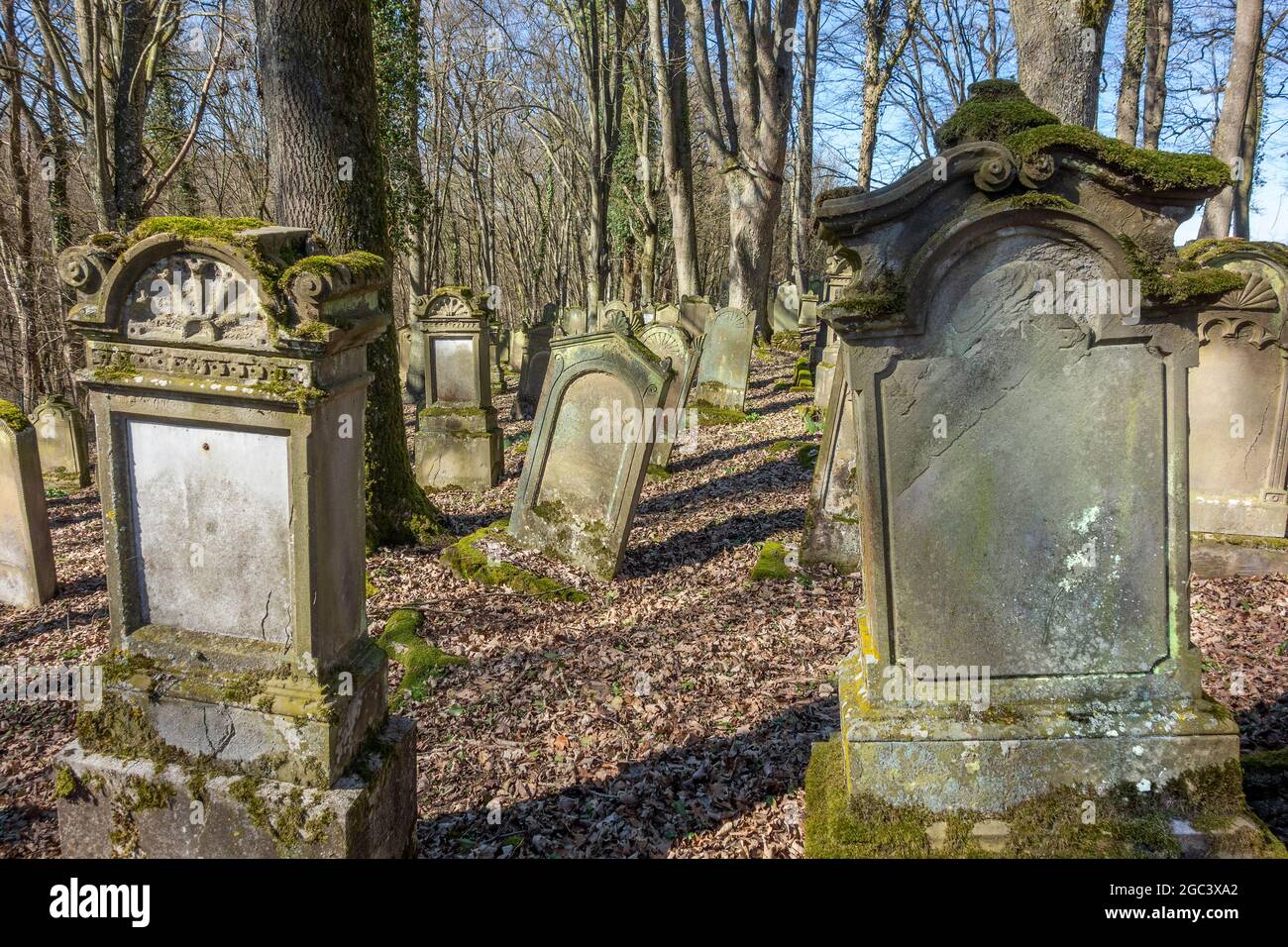 Historic jewish graveyard at early spring time near Berlichingen in ...