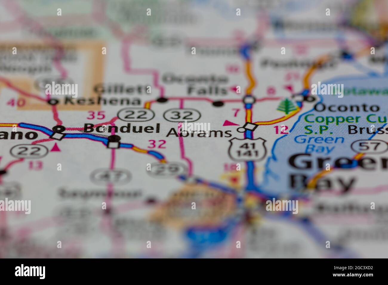 Abrams Wisconsin USA shown on a road map or Geography map Stock Photo ...