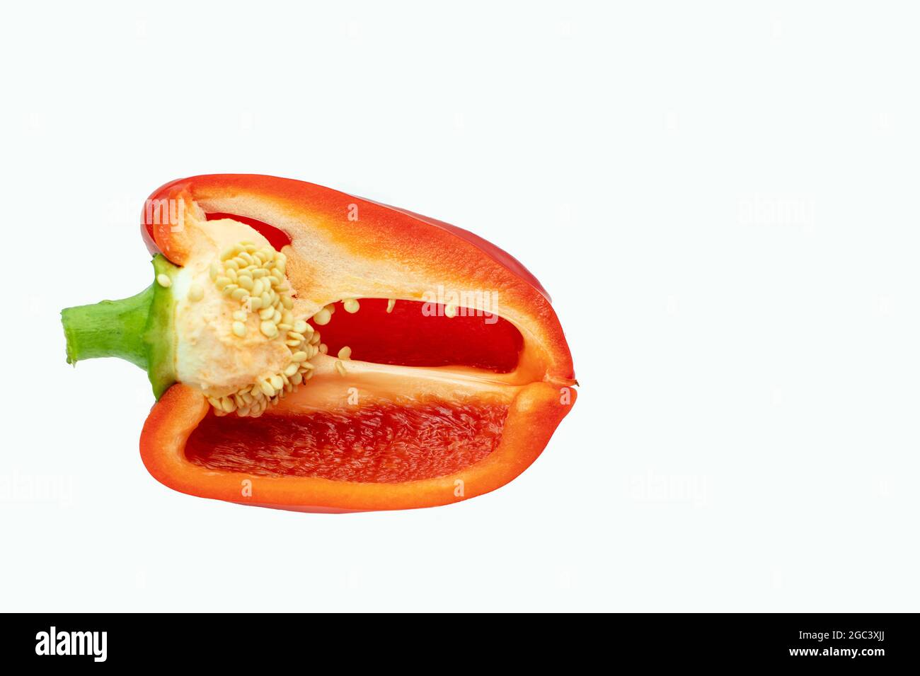 Close-up red half pepper pepper isolated on a white background, copy ...