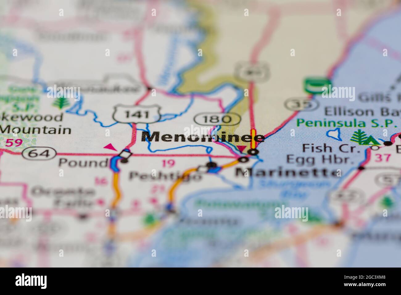 Menominee Wisconsin USA shown on a road map or Geography map Stock ...