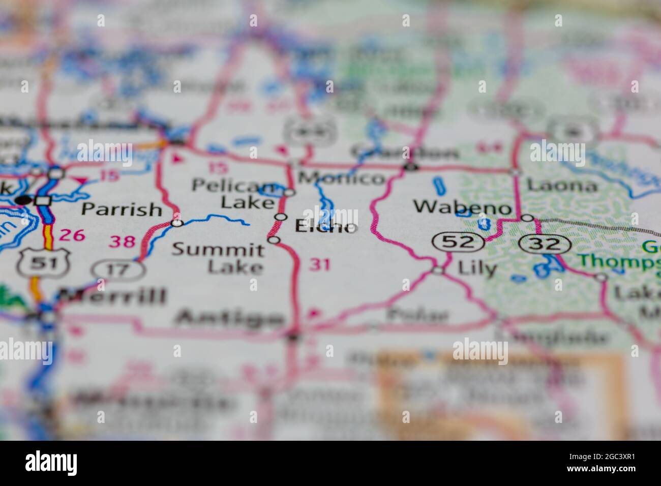 Elcho Wisconsin USA shown on a road map or Geography map Stock Photo ...