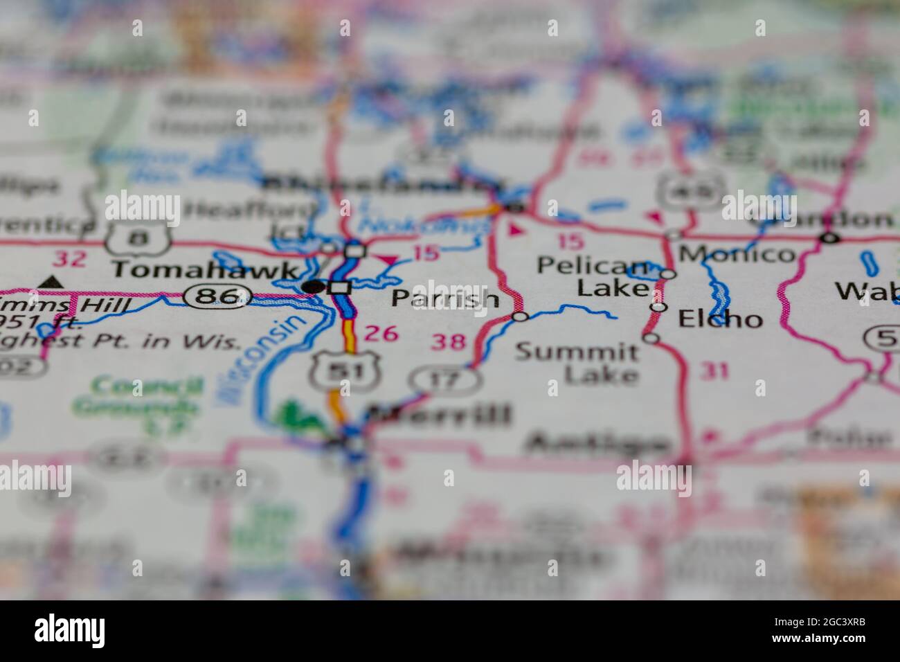 Parrish Wisconsin USA shown on a road map or Geography map Stock Photo ...