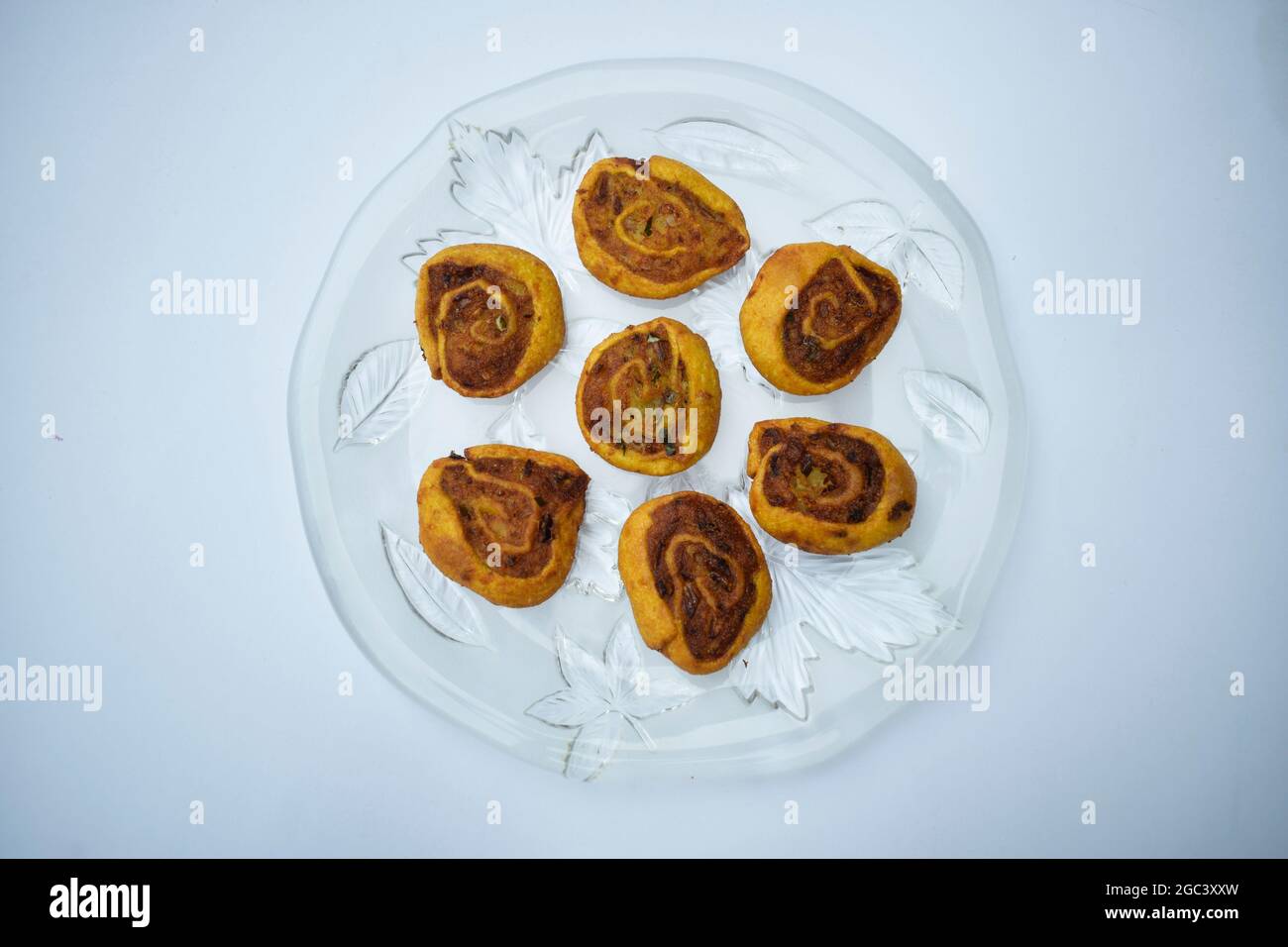 Top view of Indian traditional spicy snack Bhakarwadi also known as ...