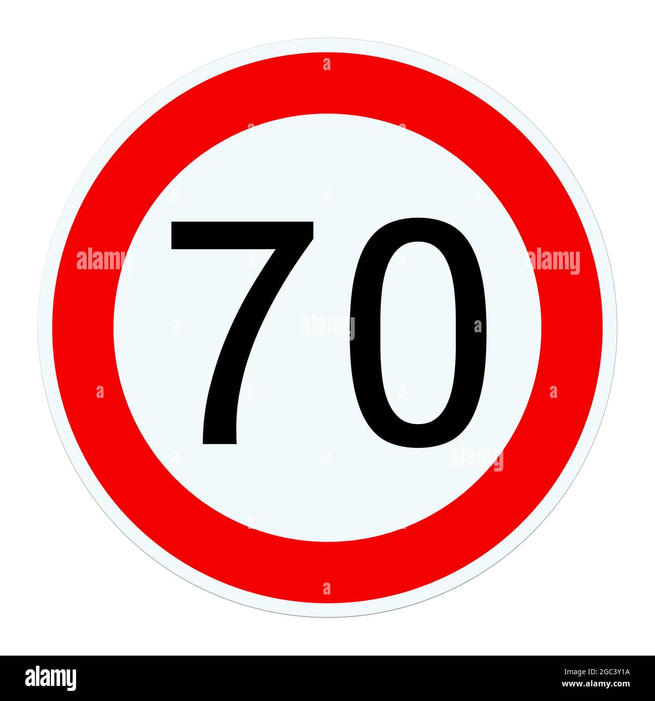 Road sign Tempo 70, illustration against white background Stock Photo ...