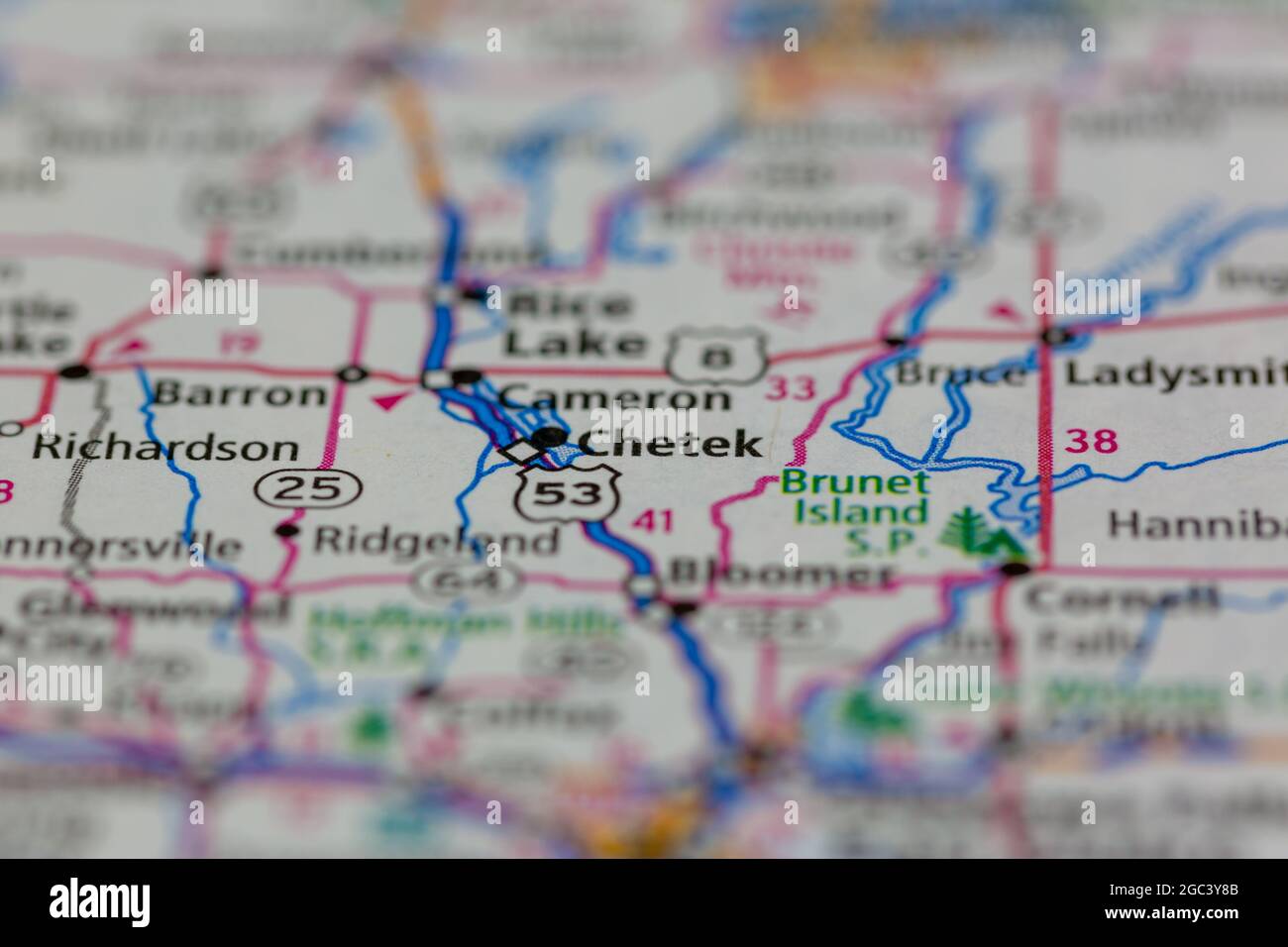 Chetek Wisconsin USA shown on a road map or Geography map Stock Photo ...