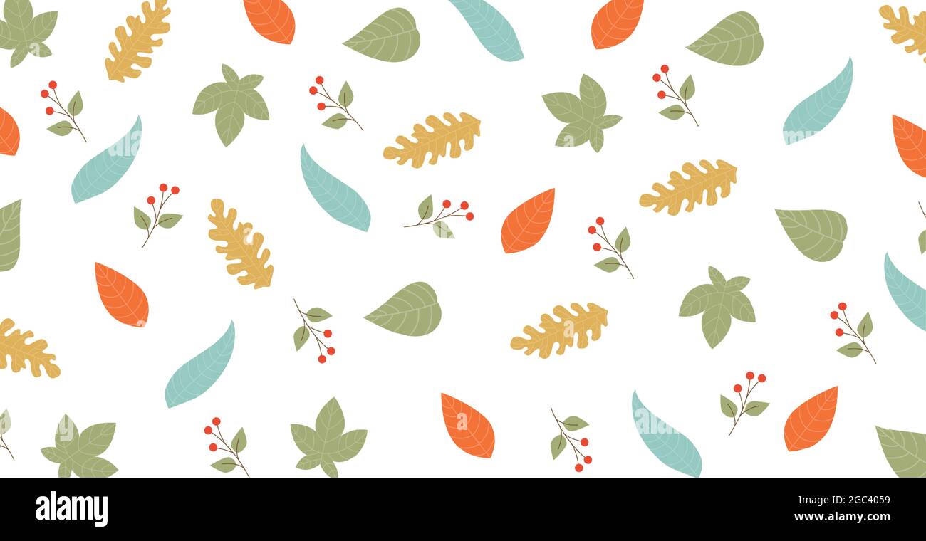 Pattern of various leaves on a white background - Vector illustration ...