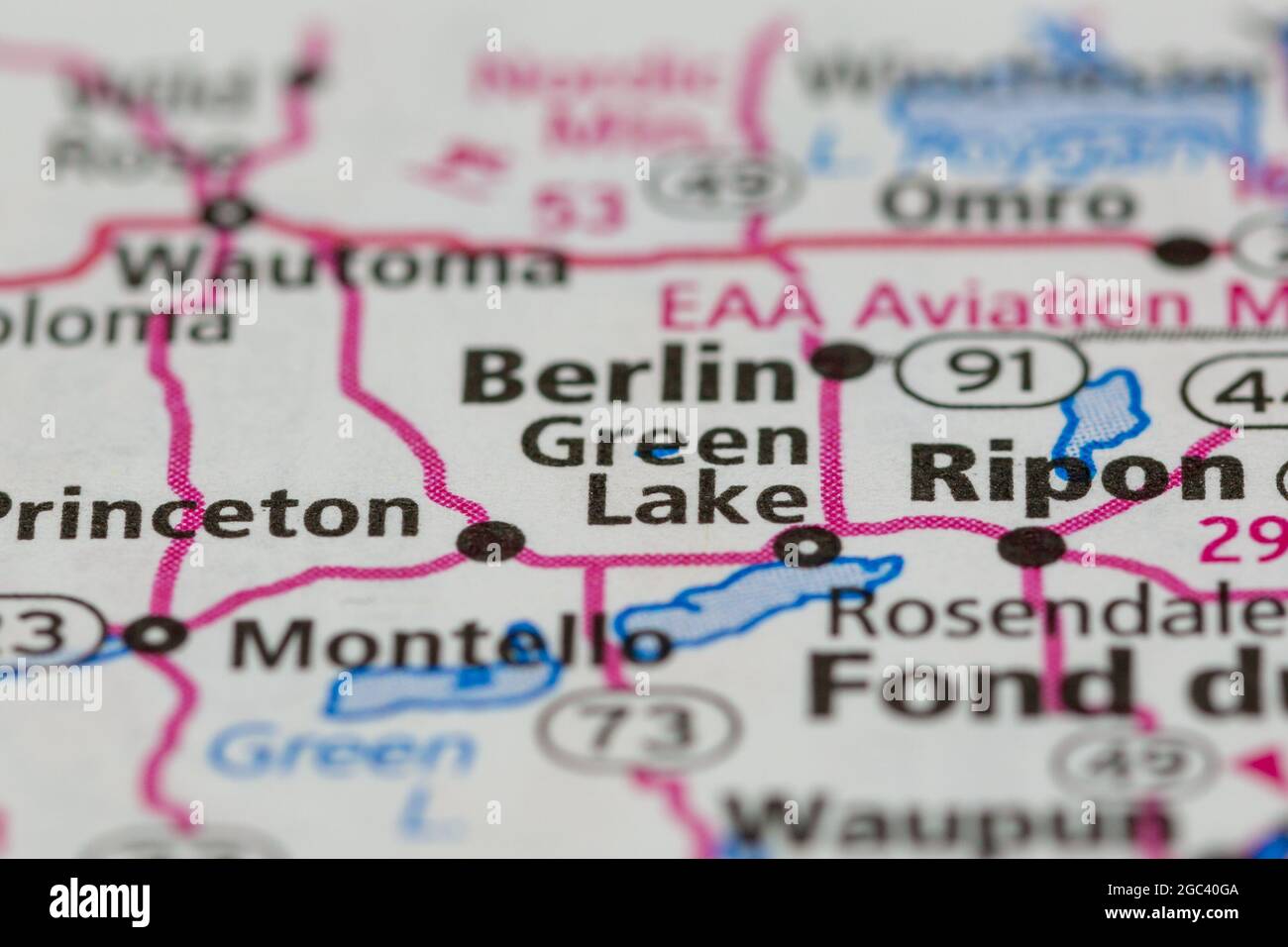 Green Lake Wisconsin USA shown on a road map or Geography map Stock ...