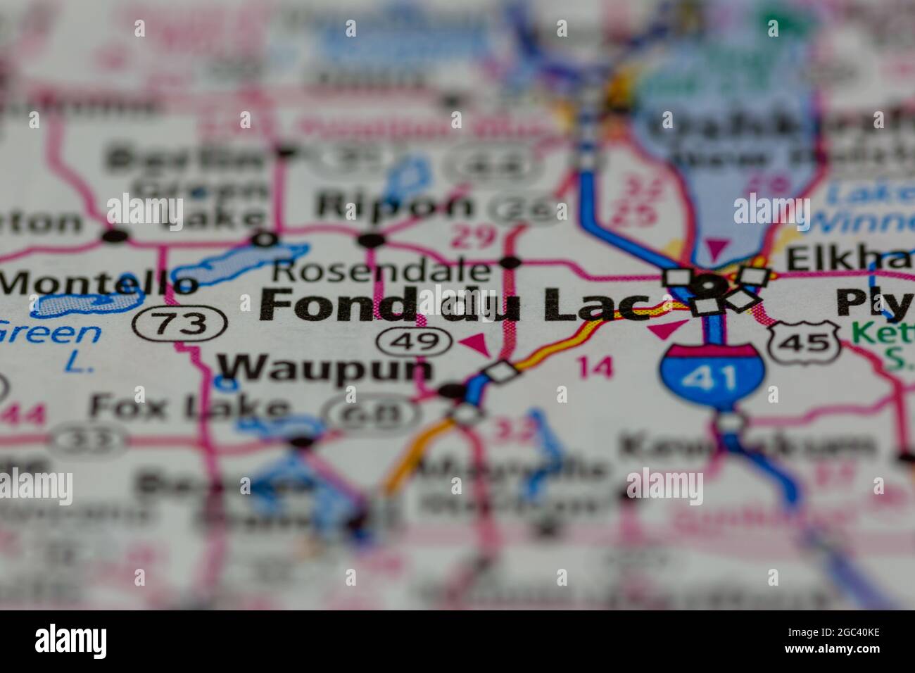 Fond du lac Wisconsin USA shown on a road map or Geography map Stock ...