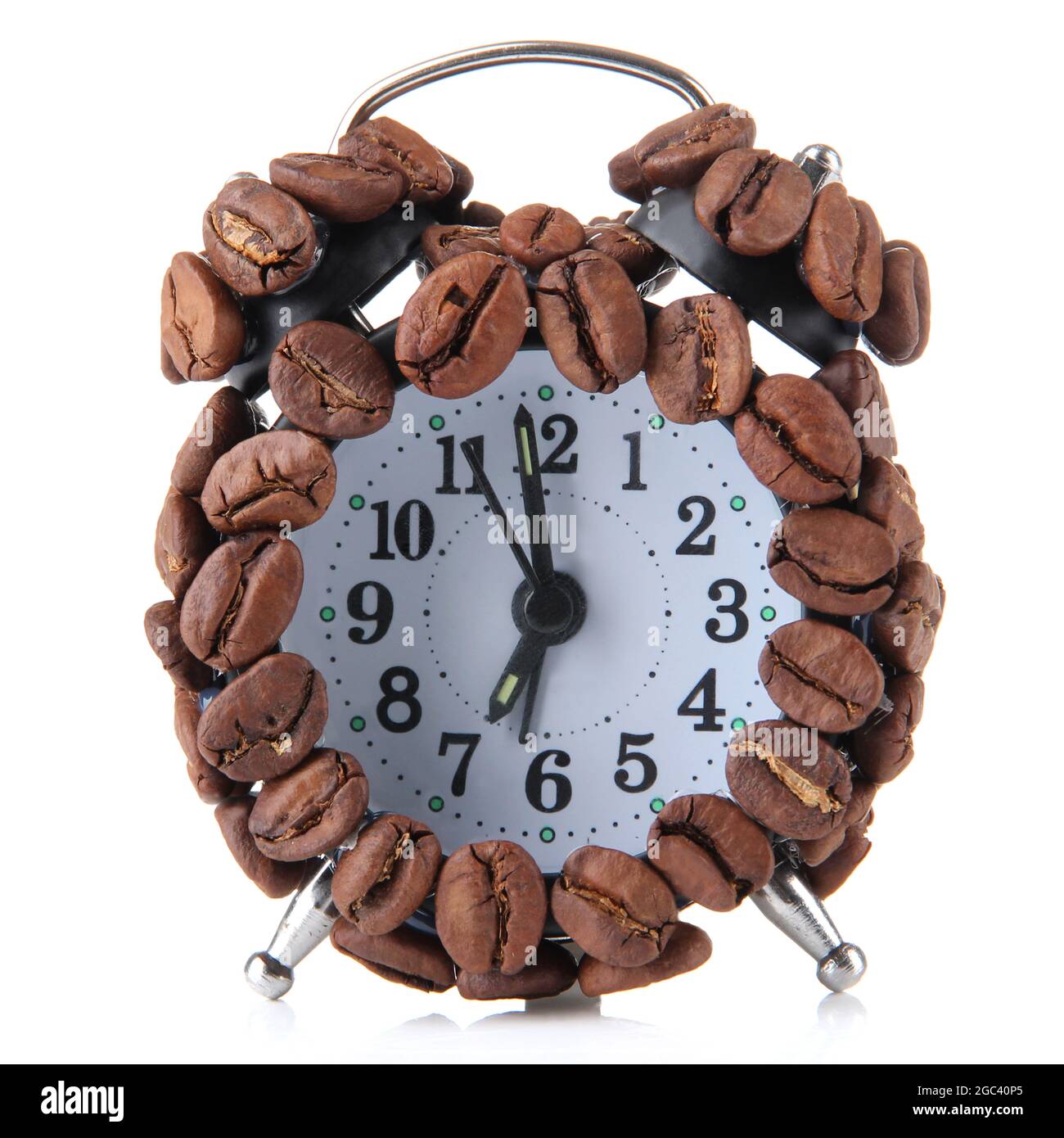Alarm clock of coffee beans isolated on white Stock Photo - Alamy