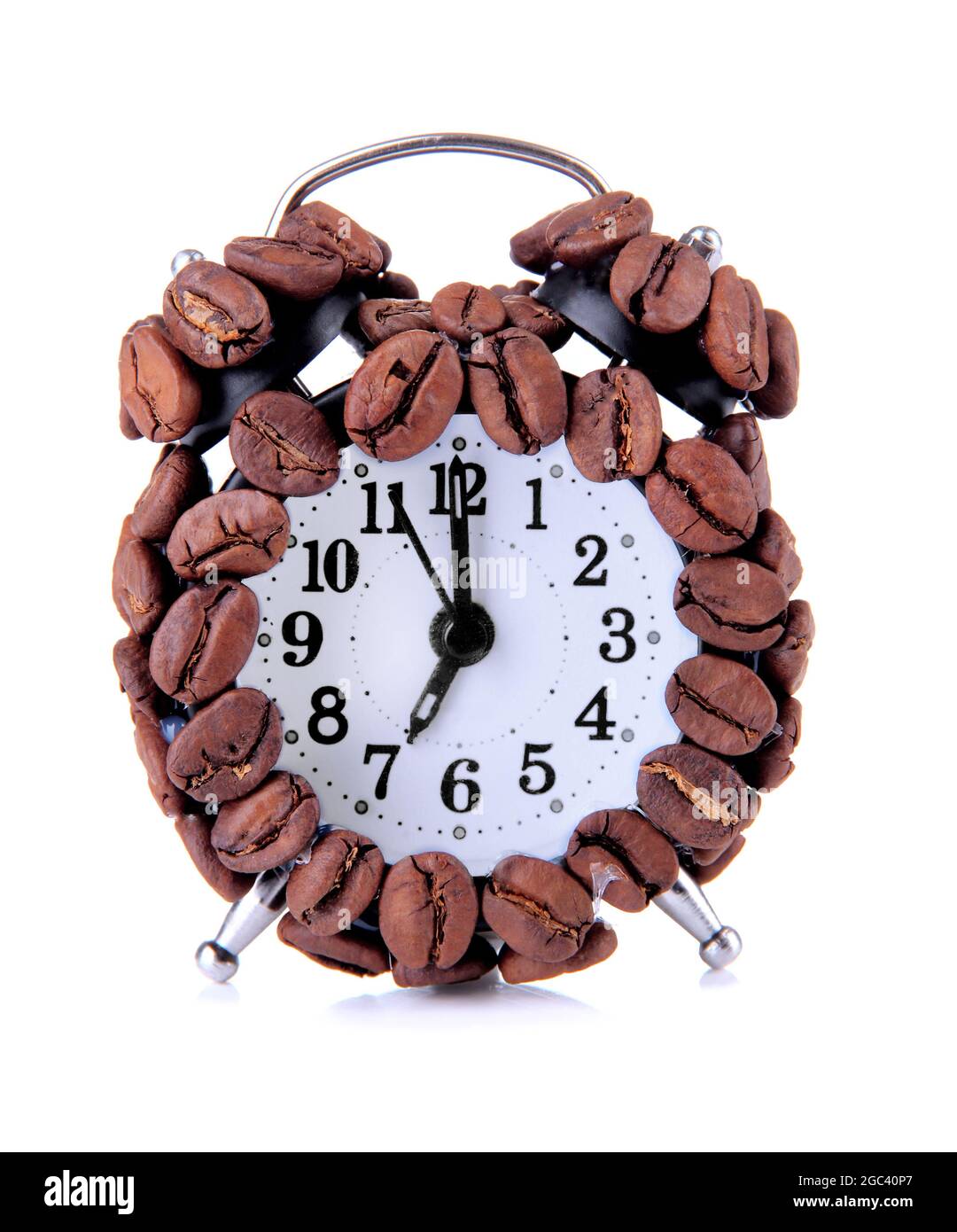 Alarm clock of coffee beans isolated on white Stock Photo - Alamy