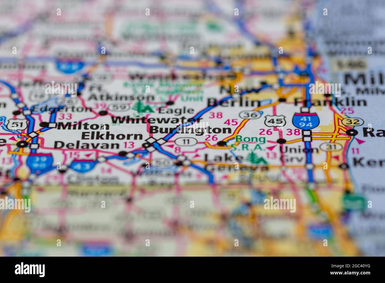 Burlington Wisconsin USA shown on a road map or Geography map Stock ...