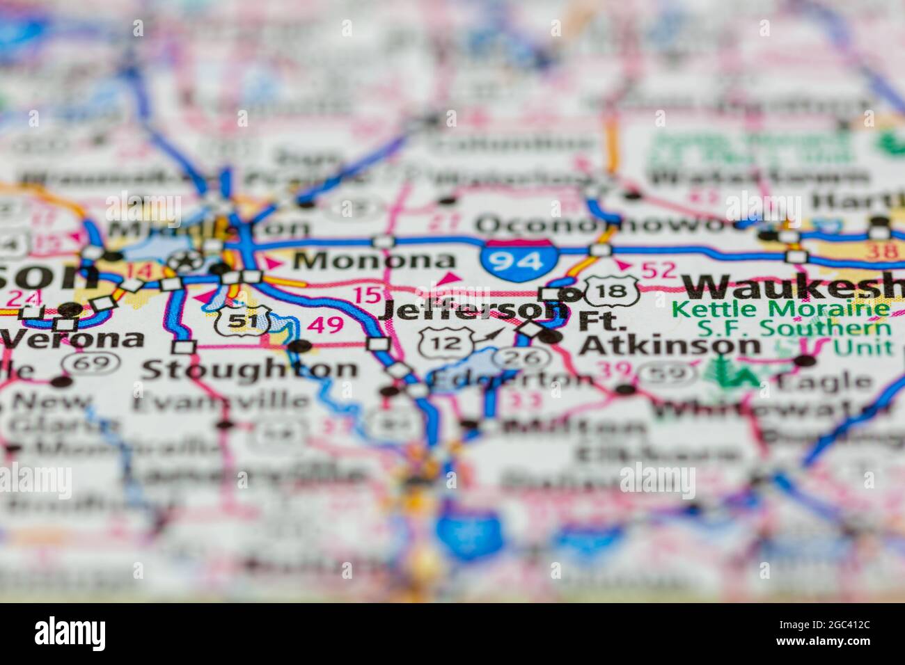 Jefferson Wisconsin USA shown on a road map or Geography map Stock ...