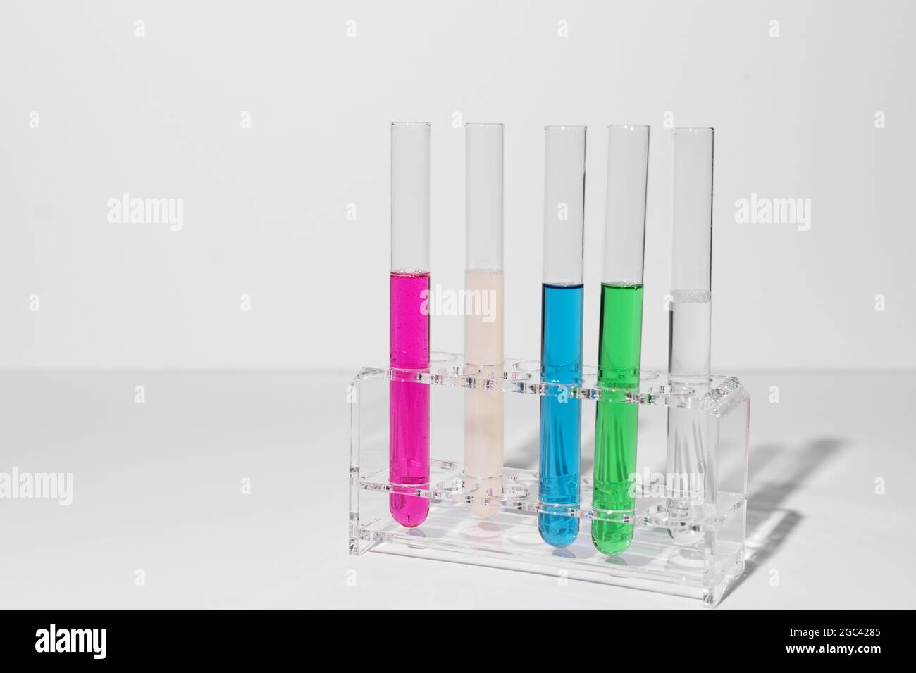 Laboratory test tubes with colorful reagents. Medical research concept ...