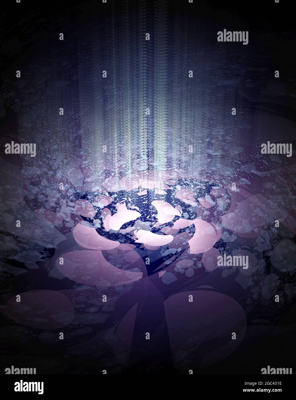 Abstract digital illustration of an illuminated floating shards against ...