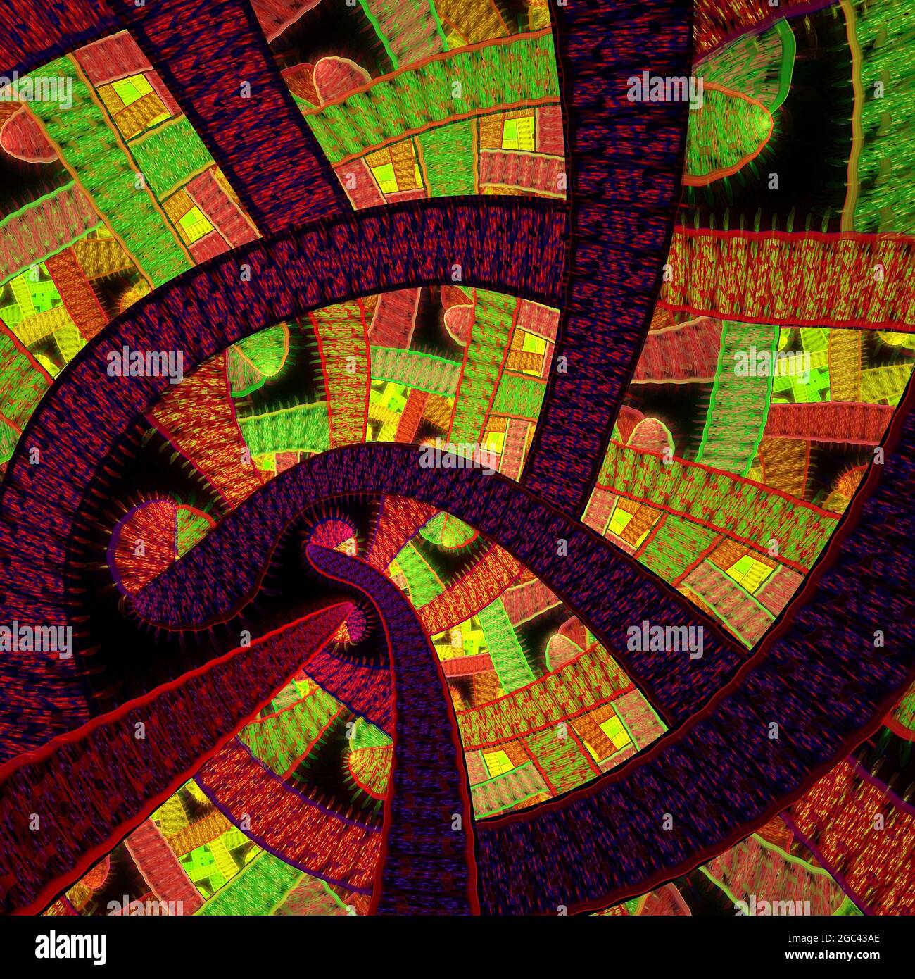 Abstract digital illustration of colorful tangled strips background for ...