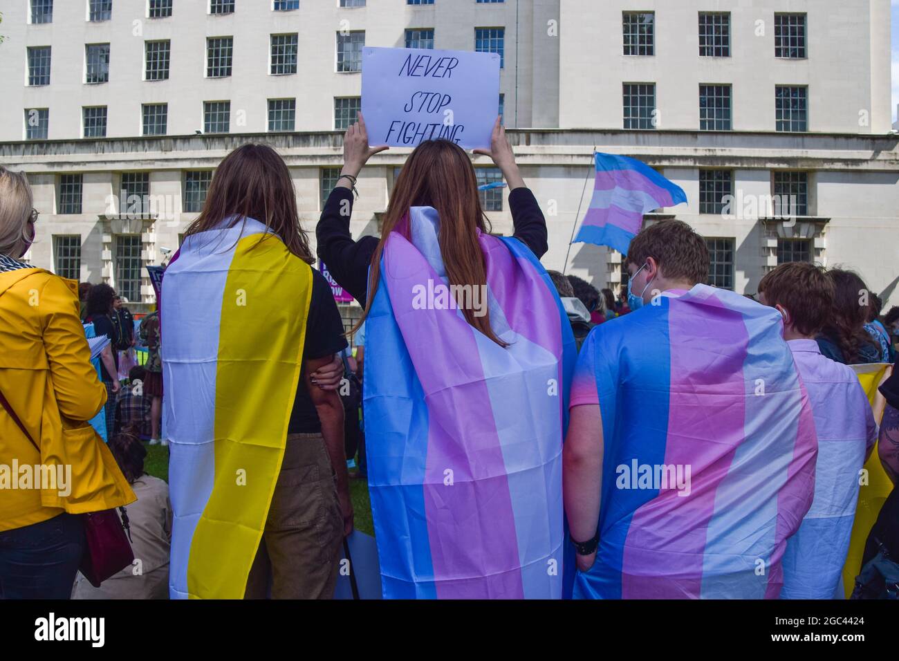 London, United Kingdom. 6th Aug, 2021. Protesters gathered outside ...