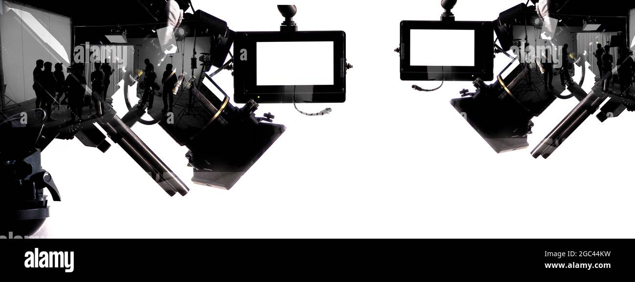 Silhouette images of film production. behind the scenes or b-roll of ...