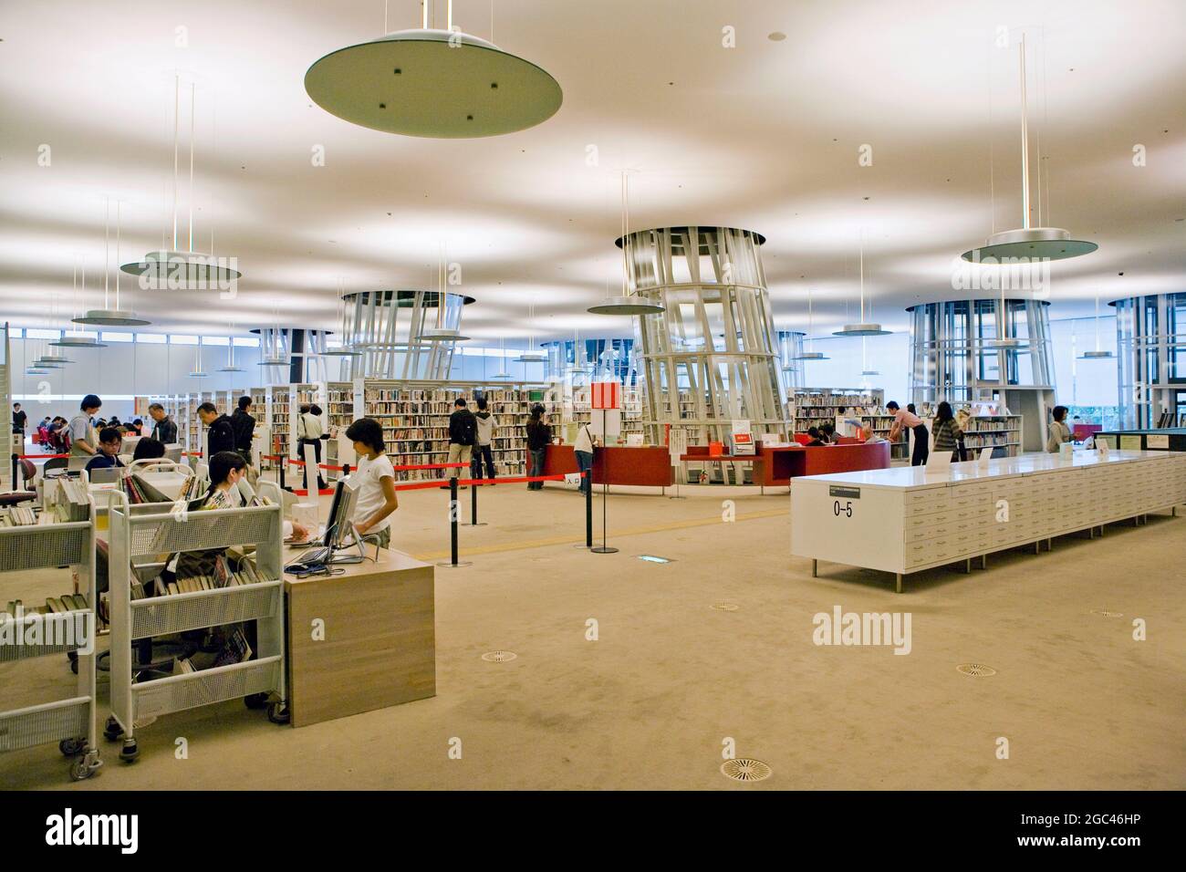 Contemporary architectural design in a library in Tokyo, Japan Stock ...