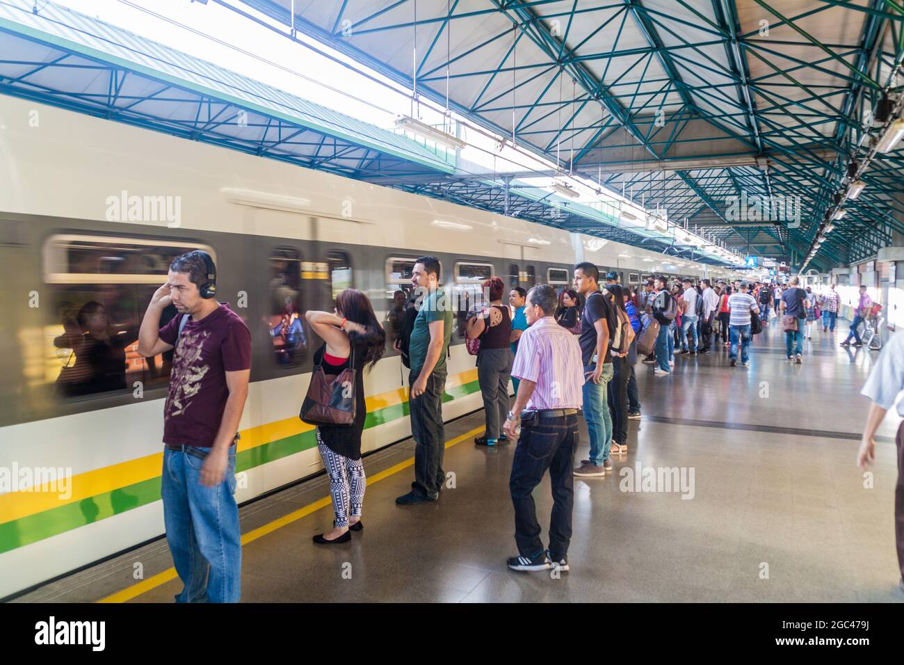 MEDELLIN, COLOMBIA - SEPTEMBER 1: Train is arriving to Caribe station ...