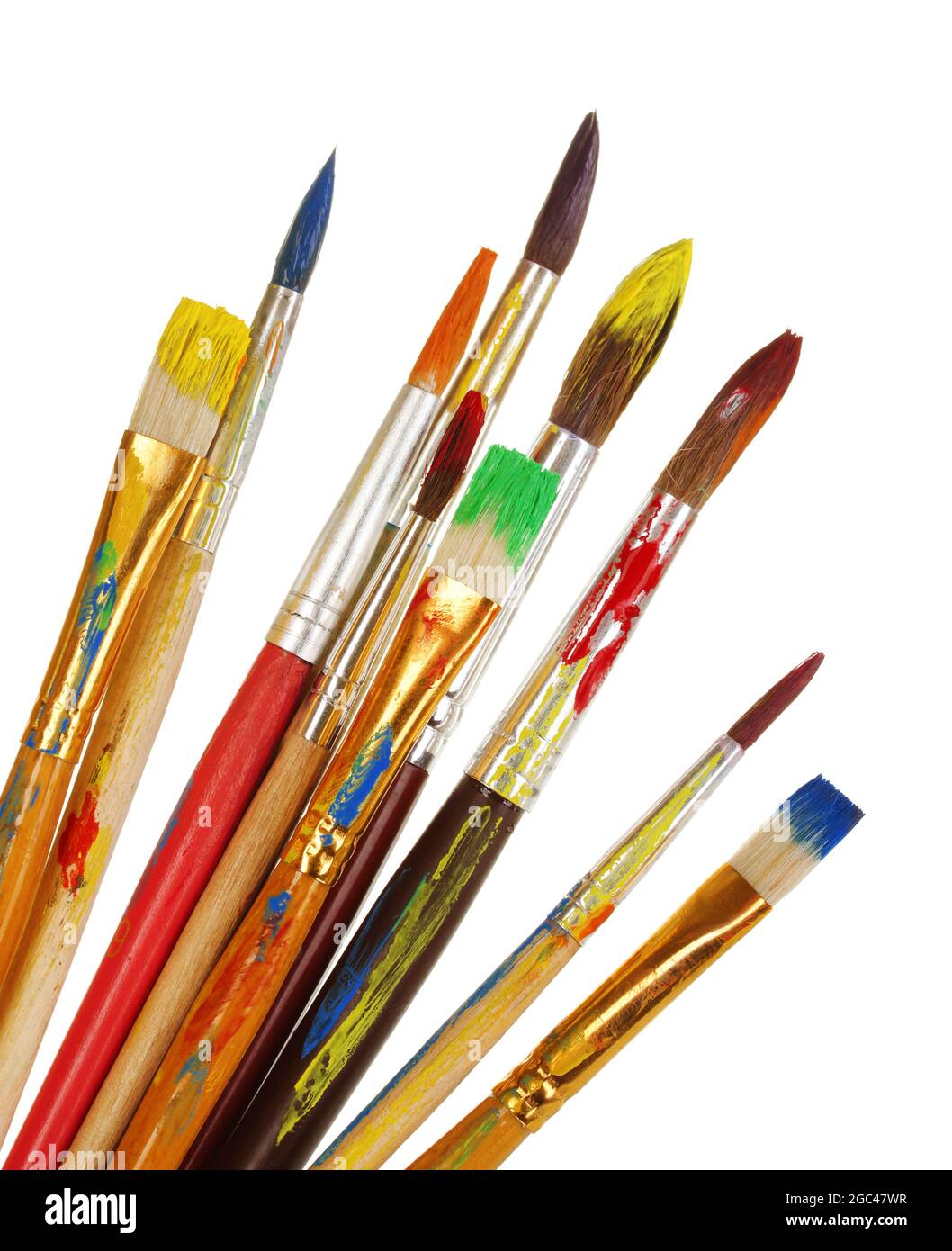 Many brush in paint closeup isolated on white Stock Photo - Alamy